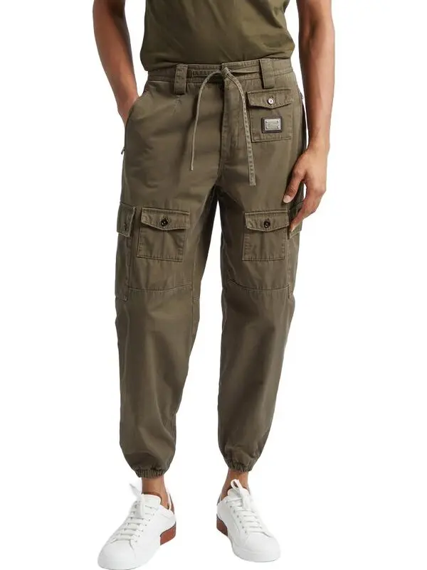 Dolce & Gabbana Cavallo Cotton Gabardine Cargo Jogger Pants - Verde Oliva Scuro