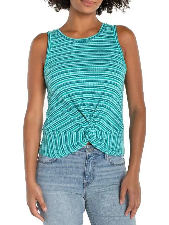 LIVERPOOL Twist Front Striped Knit Tank - Lagoontealmult