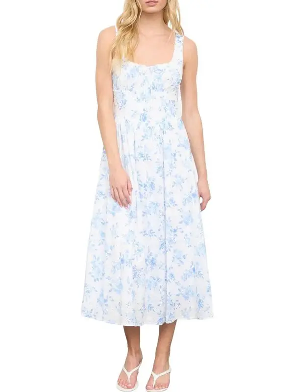 BLU PEPPER Sleeveless Eyelet Floral Maxi Dress - Blue