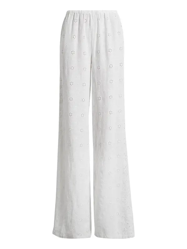 LoveShackFancy Cinna Linen Eyelet Pants - Optic White