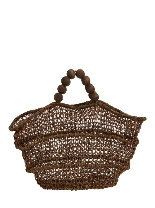 Poolside Comporta Straw Tote With Beaded Top Handle - Cocoa