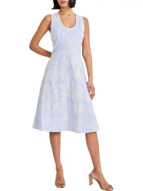 Maggy London Sleeveless Scoop Neck A-line Midi Dress - Blue/ivory