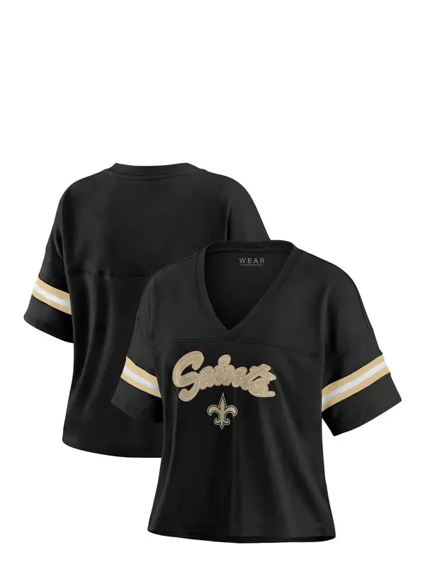 WEAR BY ERIN ANDREWS New Orleans Saints Color Block V-neck T-shirt - Black
