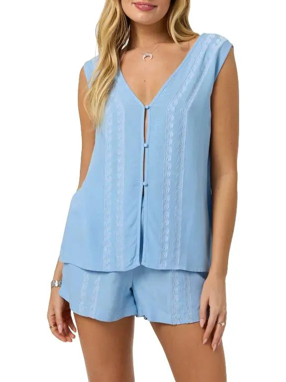 O'Neill Farren Embroidered Sleeveless V-neck Top - Blue Glass