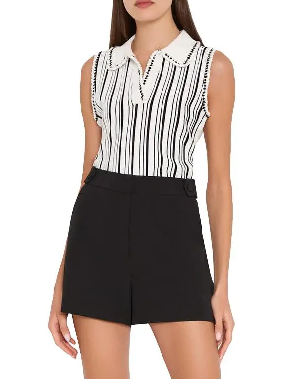 MILLY Kaya Knit Sleeveless Top - Black/white