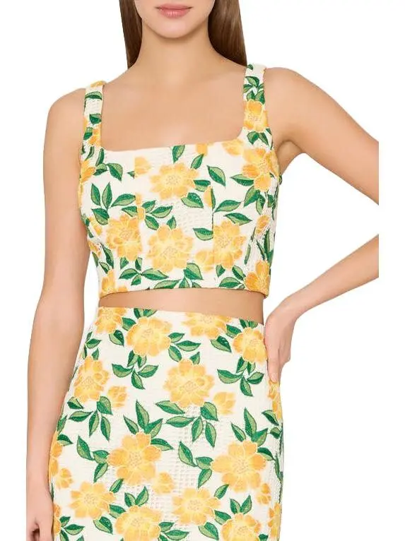 MILLY Floral Embroidered Cropped Top - Yellow/green
