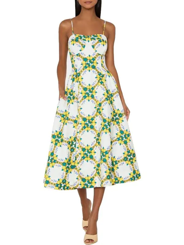 MILLY Ivette Print Sleeveless Linen & Cotton Maxi Dress - Yellow Multi