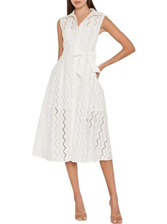 MILLY Leya Eyelet Sleeveless Midi Shirtdress - White