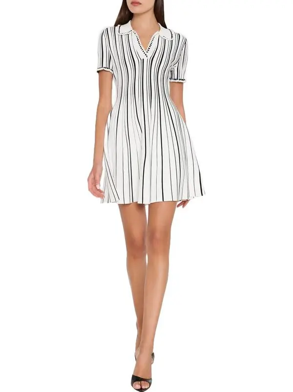 MILLY Kenna Knit Minidress With Stripes And Whipstitch Trim - Black/white