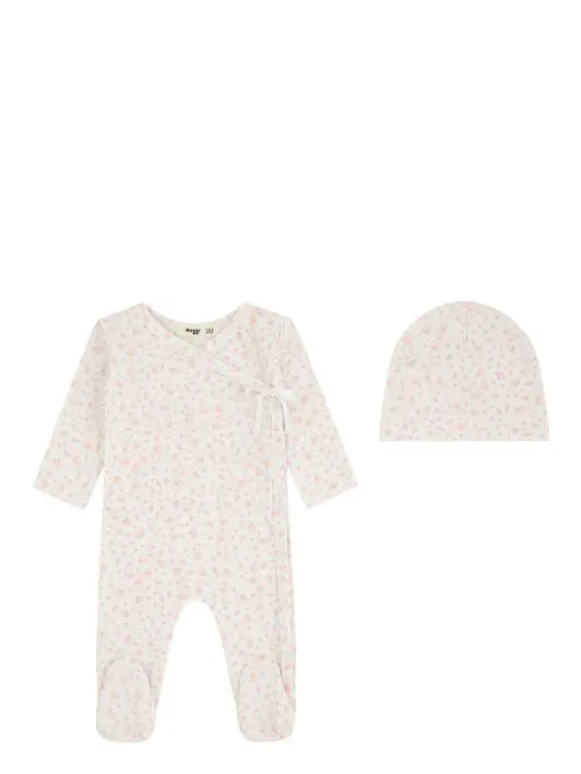 NOGGIWEAR Floral Printed Wrap Footie And Beanie Set - Floral Pink