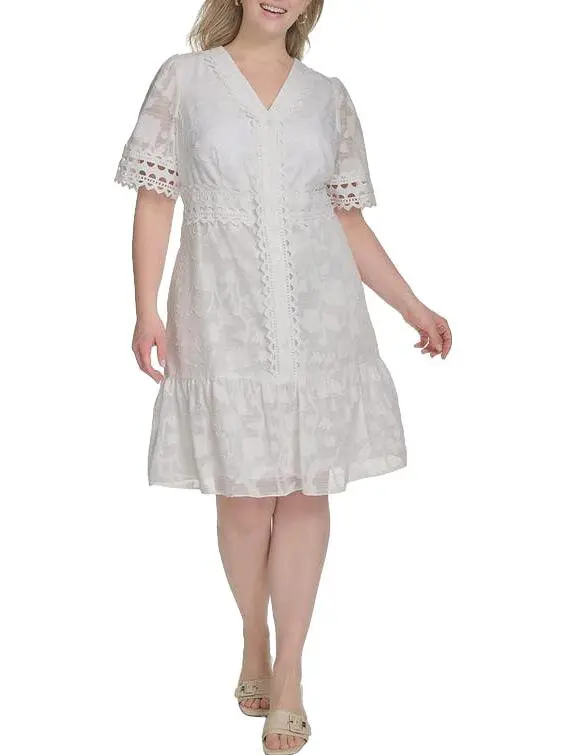 Eliza J Floral Print Fit & Flare Shirtdress - Ivory