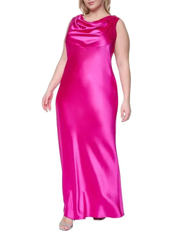 Eliza J Sleeveless Cowl Neck Satin Gown - Fuchsia
