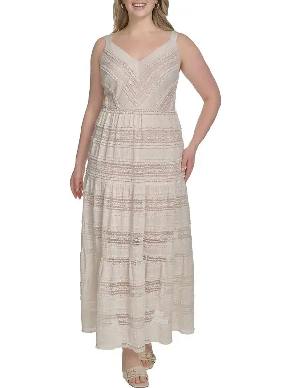 Eliza J Lace Detail Tiered Maxi Dress - Ivory