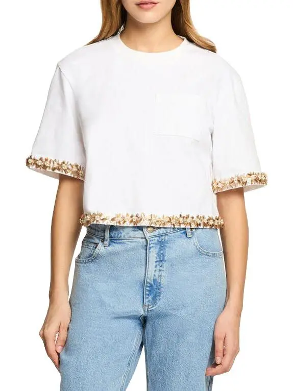 Cinq À Sept Crystal Embellished Cotton Top - White