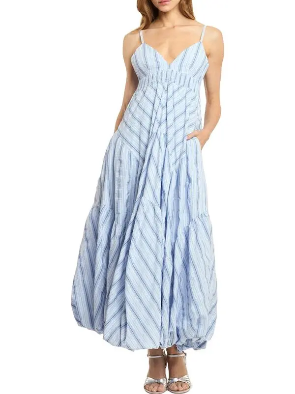 Cinq À Sept Evory Stripe Bubble Hem Cotton Blend Sundress - Blue Multi