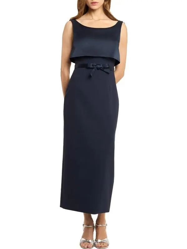 Cinq À Sept Mila Overlay Detail Column Dress - Navy