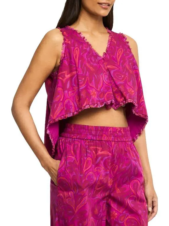 Cinq À Sept Ibbi Paisley Bloom V-neck Sleeveless Cotton Blend Top - Purple Garnet Multi