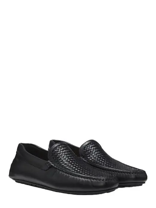 BOSS Noel Woven Leather Moc Toe Loafers - Black