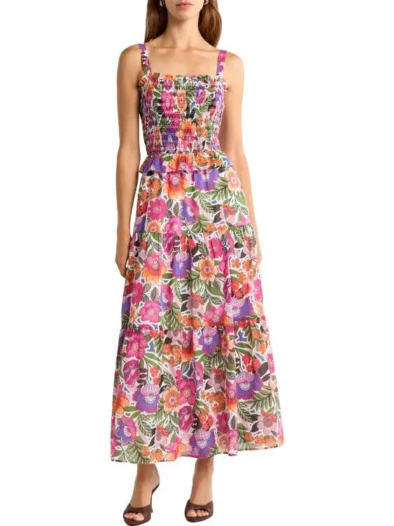 SUGARLIPS Floral Smocked Midi Sundress - Floral-multi