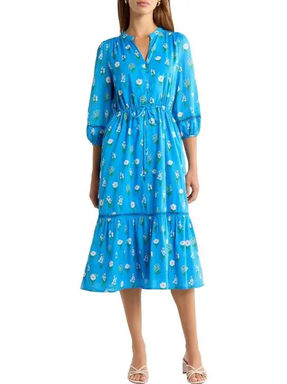 SUGARLIPS Jazleen Floral Print Midi Dress - Blue-white-green