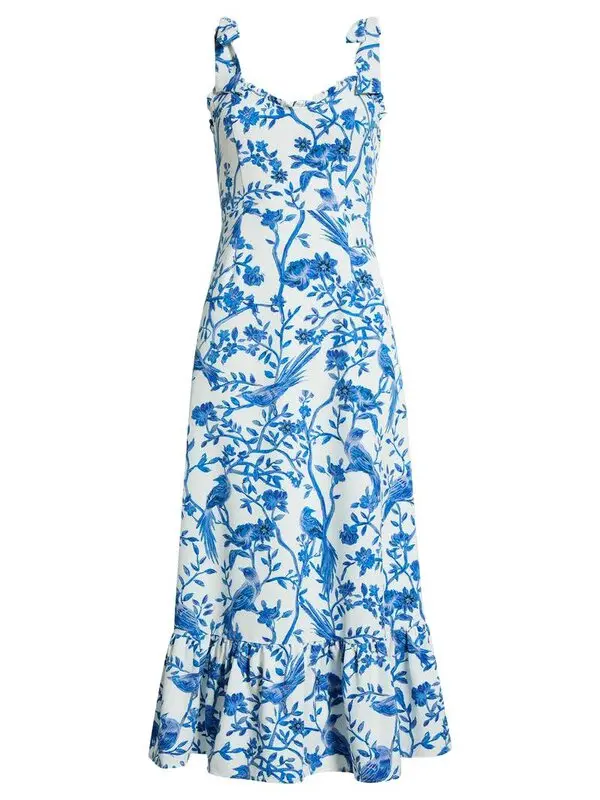 SUGARLIPS Floral Tie Strap Midi Sundress - White Blue