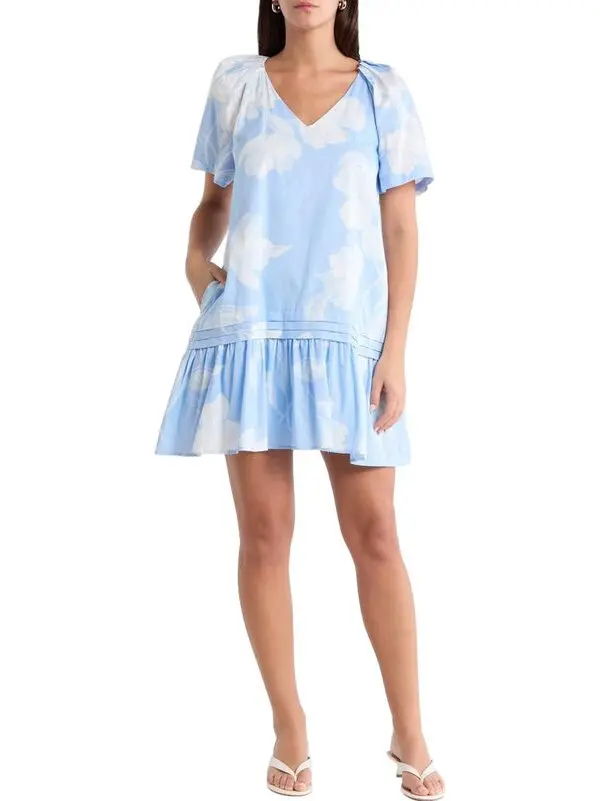 SUGARLIPS Afina Floral Serum Drop Waist Shift Dress - Babyblue-multi