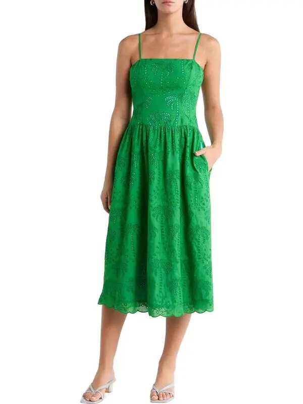 SUGARLIPS Selry Eyelet Palm Midi Sundress - Green