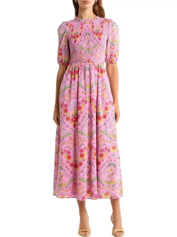 SUGARLIPS Ramsie Floral Smocked Maxi Dress - Cream-pink-multi