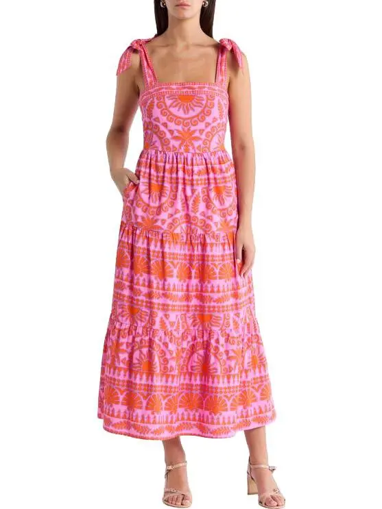 SUGARLIPS Tarie Emely Tiered Cotton Maxi Dress - Pink-orange