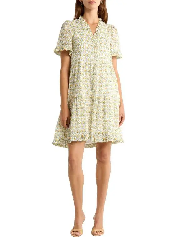 SUGARLIPS Floral Print Ruffle Dress - White-yellow