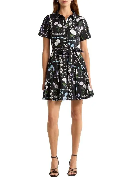 SUGARLIPS Floral Belted Shirtdress - Black-pastel