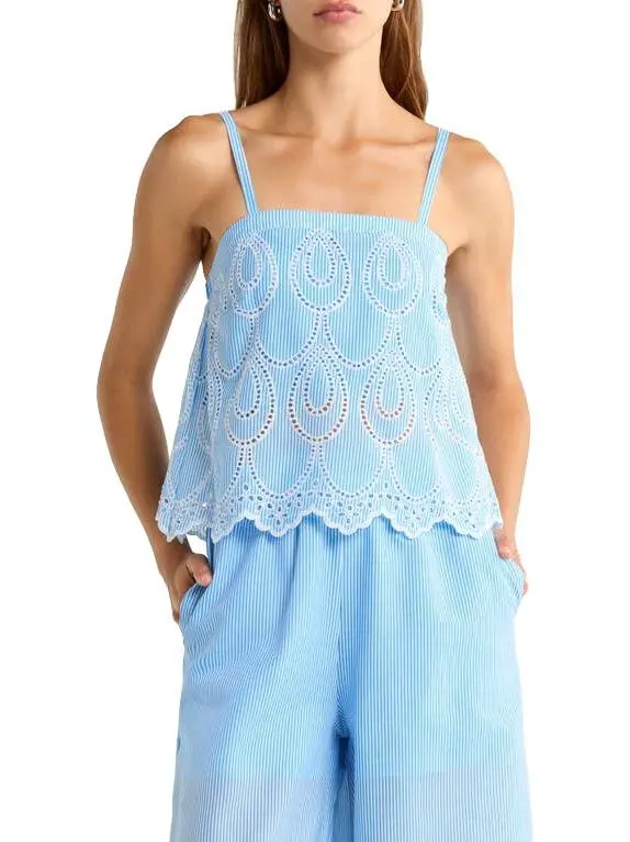 SUGARLIPS Stripe Eyelet Crop Tank - White-blue