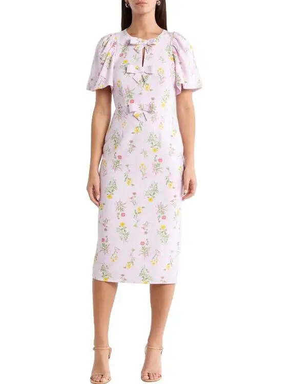SUGARLIPS Margote Floral Bow Midi Dress - Blush-pink