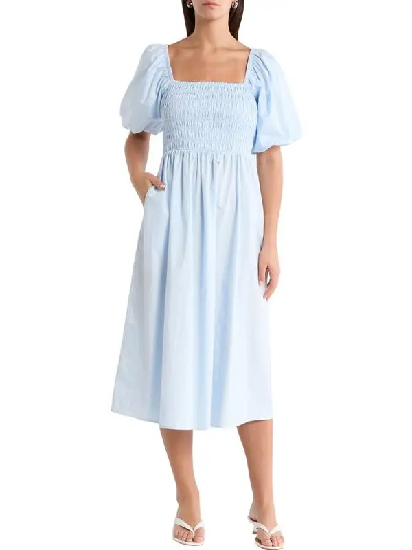 SUGARLIPS Sonia Bubble Sleeve Smocked Midi Dress - Lt-blue