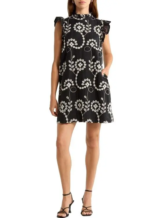 SUGARLIPS Rindy Eyelet Shift Minidress - Black-white
