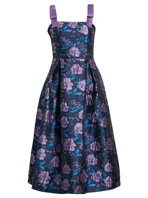 SUGARLIPS Willa Floral Dina Pleated Midi Dress - Navy-multi