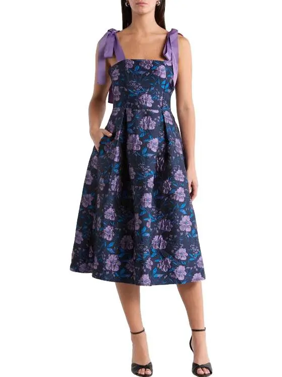 SUGARLIPS Willa Floral Dina Pleated Midi Dress - Navy-multi