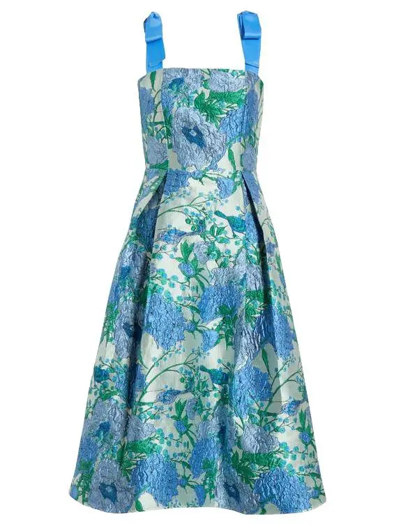 SUGARLIPS Willa Floral Dina Pleated Midi Dress - White-blue