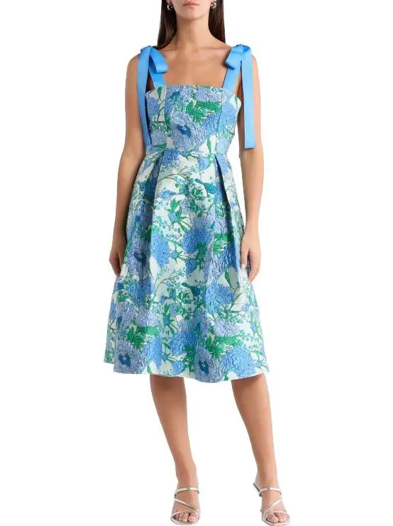 SUGARLIPS Willa Floral Dina Pleated Midi Dress - White-blue