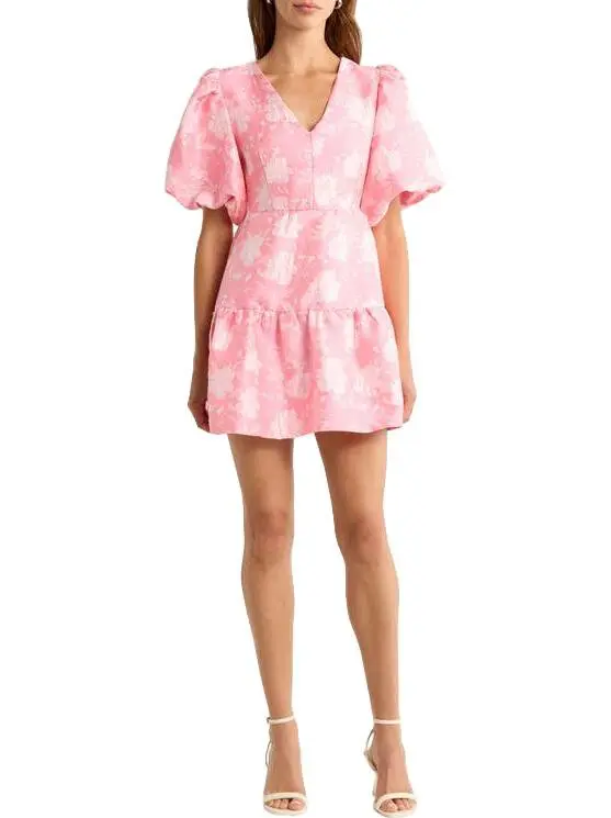 SUGARLIPS Floral Jacquard Minidress - Coral-pink