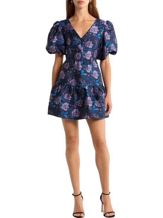 SUGARLIPS Floral Jacquard Minidress - Navy-multi