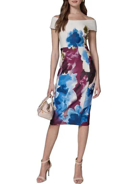 Donna Karan New York Floral Off-the-shoulder Sheath Dress - Sangria/ma
