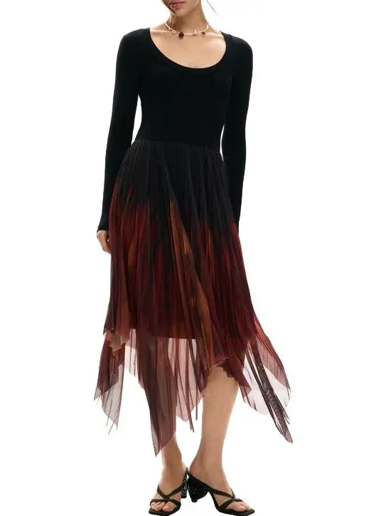 Desigual Long Sleeve Tulle Dress With Ombré Shading - Black
