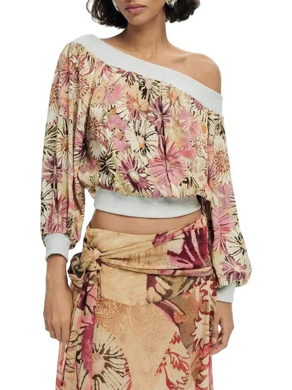 Desigual Off-the-shoulder Floral Print Top - Pink