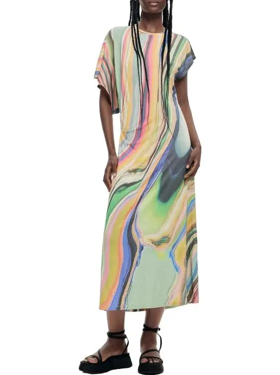 Desigual Asymmetrical Stripe Maxi Dress - Water Green
