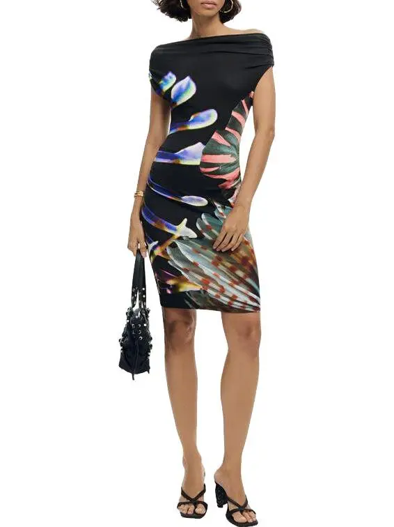 Desigual Off-the-shoulder Abstract Print Minidress - Black