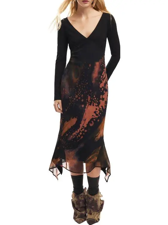 Desigual Abstract Print Long Sleeve Dress - Black