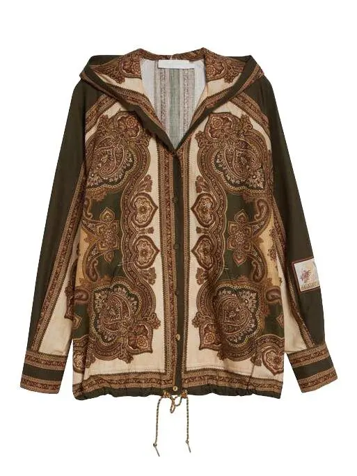 Zimmermann Paisley Print Hooded Shirt - Olive Paisley