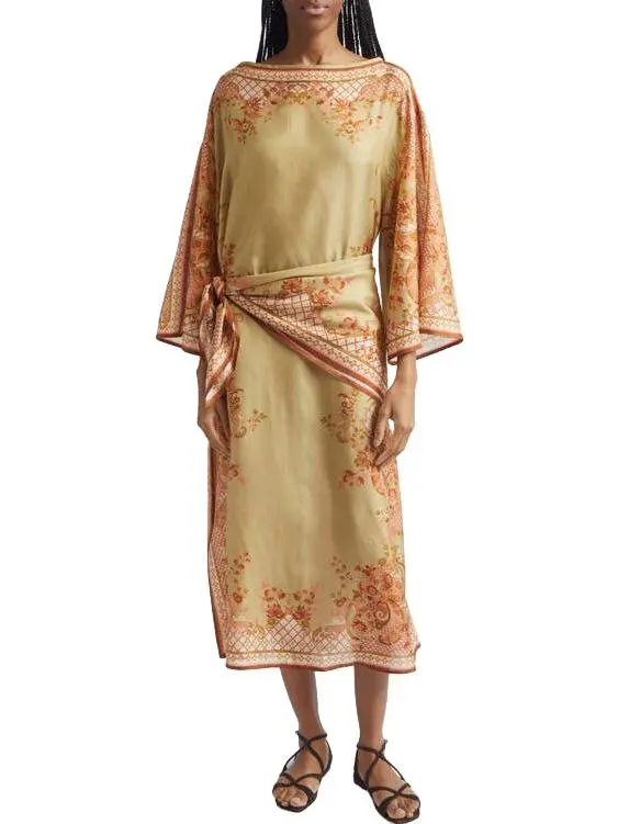 Zimmermann Aster Paisley Print Long Sleeve Silk Midi Dress - Sage Paisley Floral