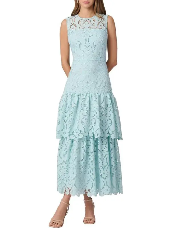 Shoshanna Midnight Mosaic Crepe De Chine Lace Maxi Dress - Sea Mist